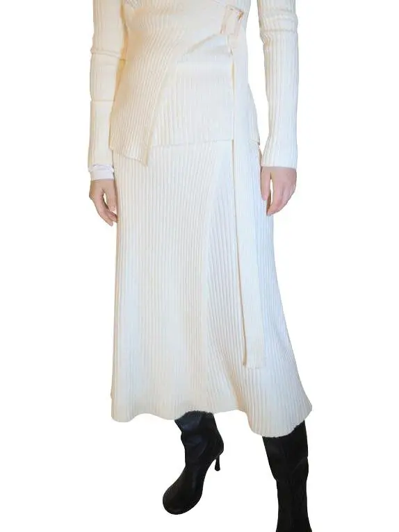 Mango Rib Knit Wrap Skirt - Ecru