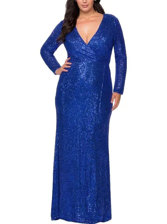 LABOMME Long Sleeve Sequin Dress With Slit - Royal Blue