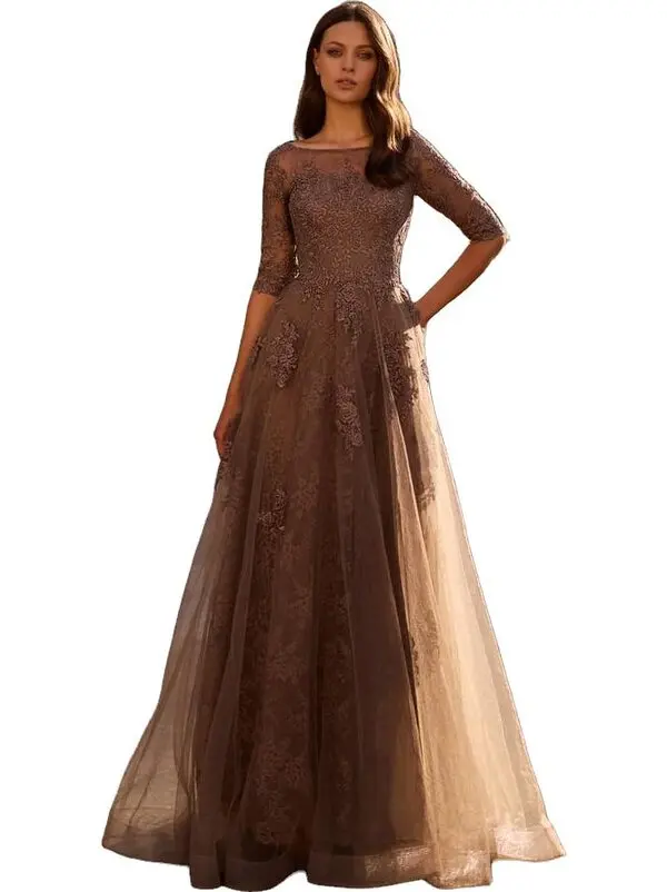 LABOMME Lace And Tulle A-line Gown - Cocoa