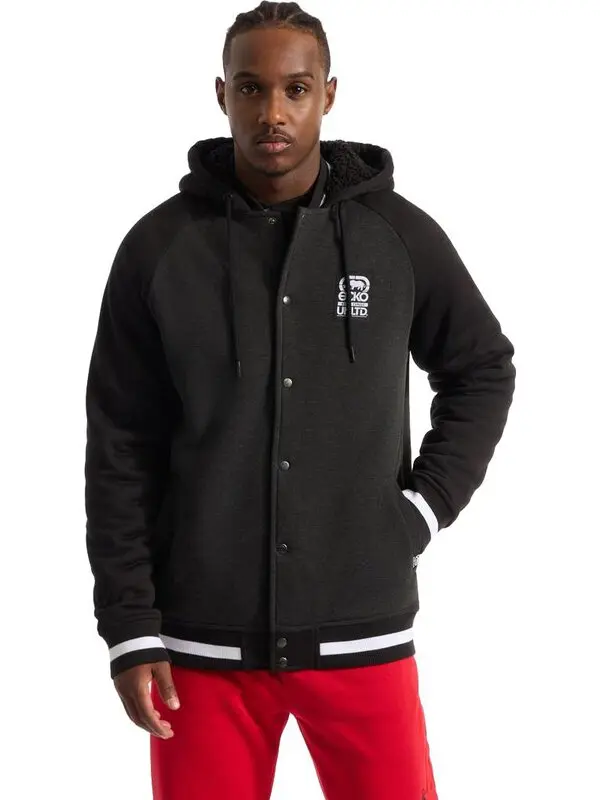 ECKO UNLTD. Baseball Faux Shearling Varsity Jacket - Charcoal Heather