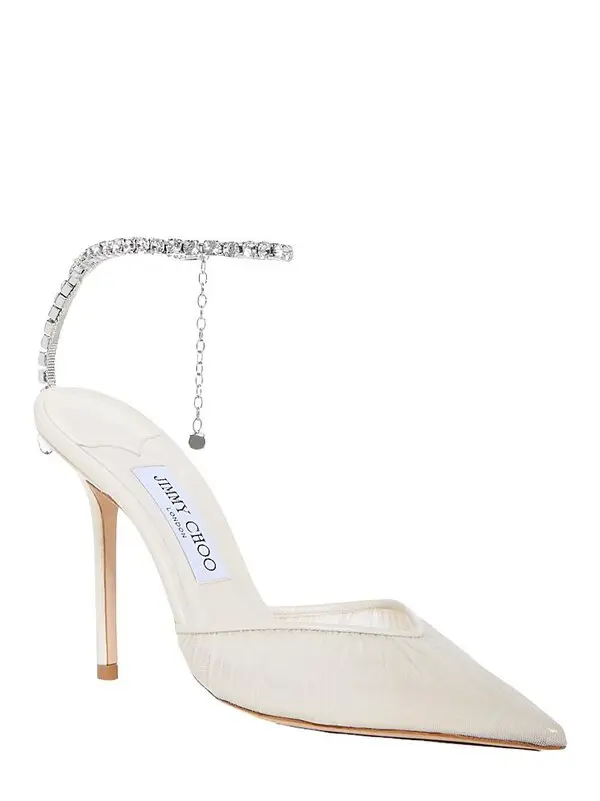 JIMMY CHOO Saeda 85 Ruched Tulle Pumps - Ivory/crystal