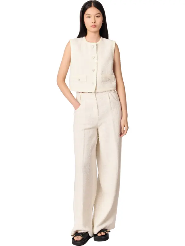 Maje Cotton Tweed Jacket - Ecru
