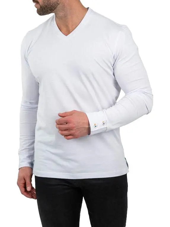 MACEOO Edison Solid V-neck Cotton Sweater - White