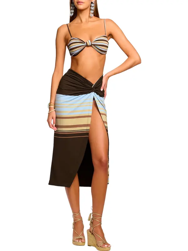 Ramy Brook Xana Striped Midi Beach Skirt - Beach Brown Stripe