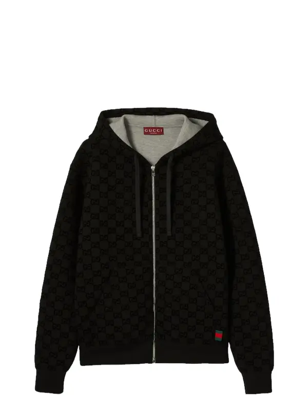 Gucci Printed Jersey Zip Sweatshirt - Black