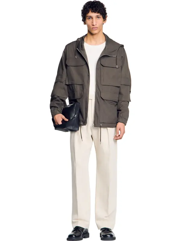 Sandro Hooded Military Parka - Dark Kaki.