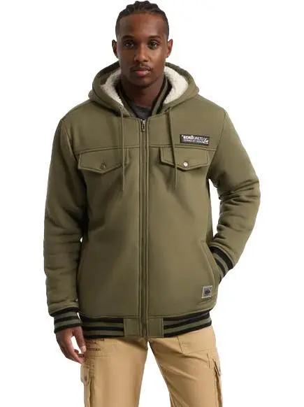 ECKO UNLTD. Renown Faux Shearling Varsity Jacket - Olive