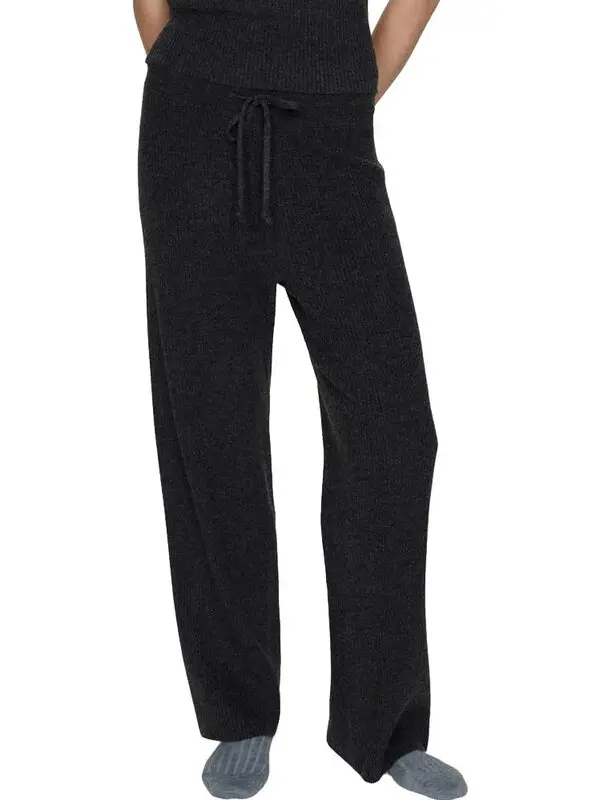 Mango Rib Drawstring Pants - Charcoal