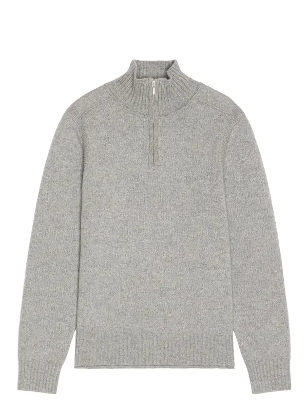 Guest In Residence Half Zip Turtleneck Cashmere Sweater - Heather Grey