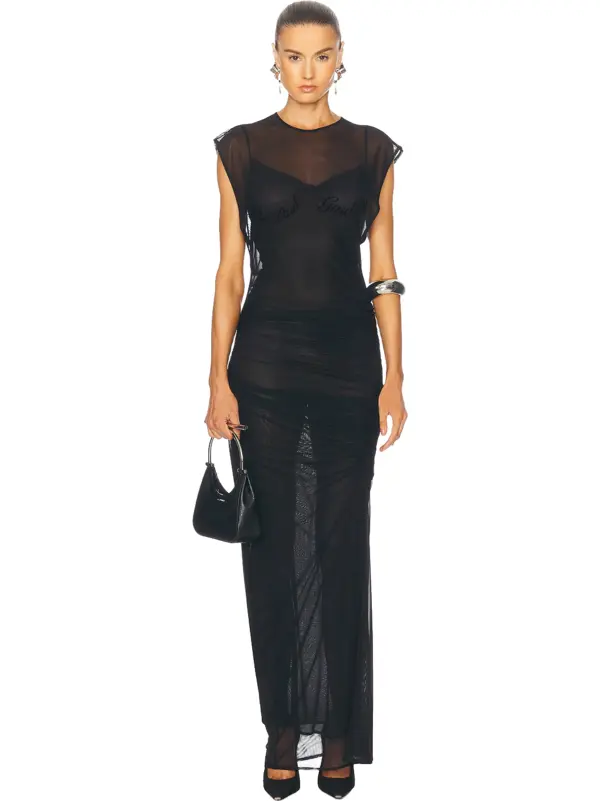 Jean Paul Gaultier Velvet Flock Long Dress - Black