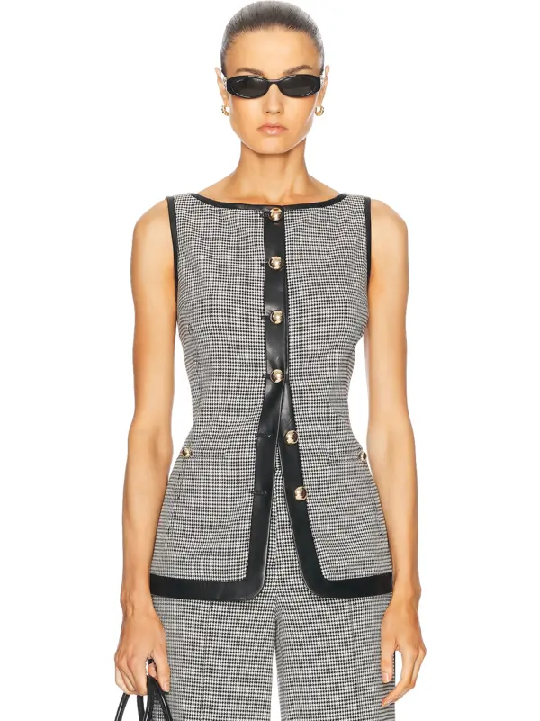 Simkhai Cressida Button Top - Black White Check