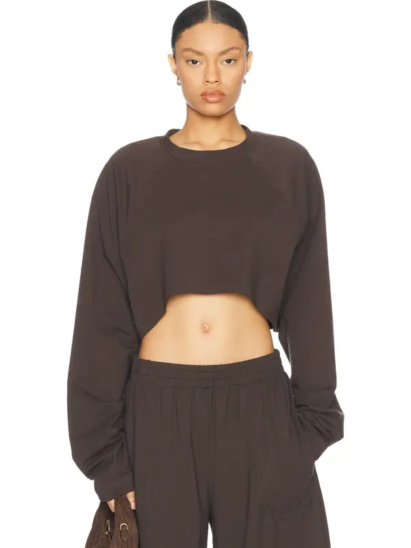 Norma Kamali Oversized Raglan Sleeve Cropped Top - Espresso