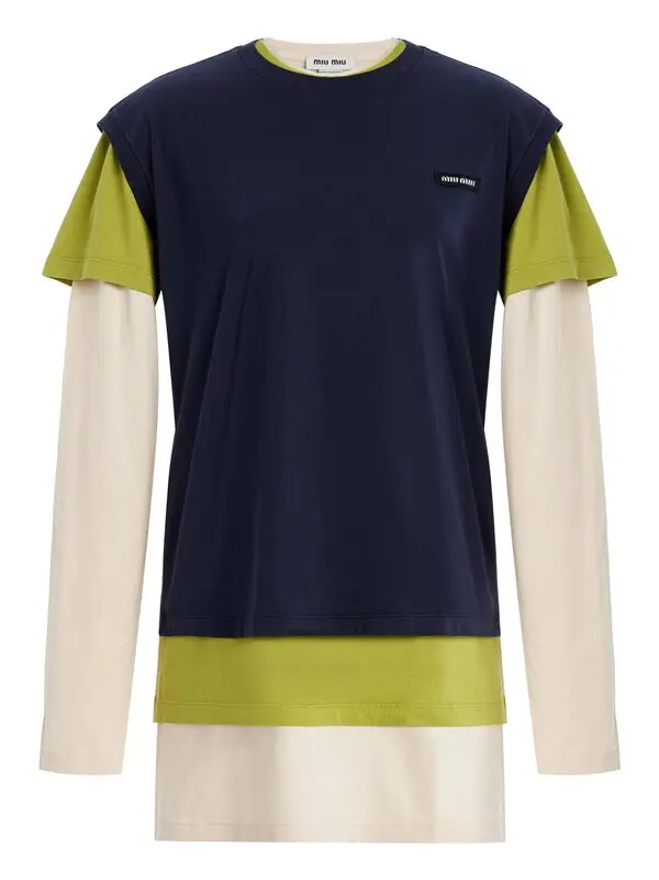 Miu Miu Set Of Three Cotton Jersey T-shirts - Navy