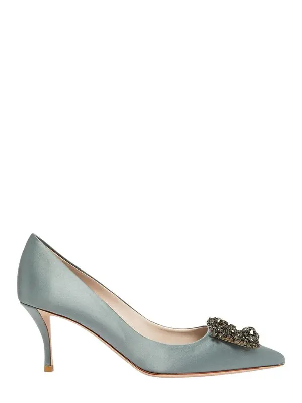ROGER VIVIER Satin Crystal Buckle Pumps - Blue