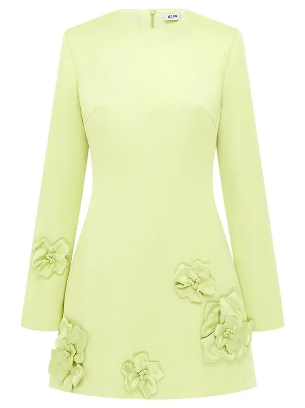 LEO LIN Aliza Floral-appliquéd Crepe Mini Dress - Lime Green