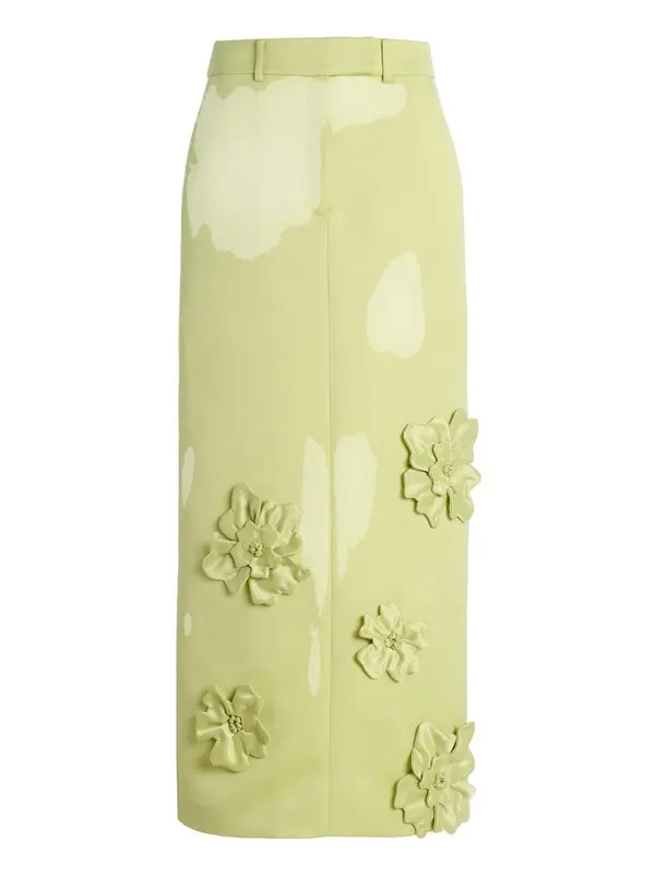 LEO LIN Floral-appliquéd Crepe Maxi Skirt - Green