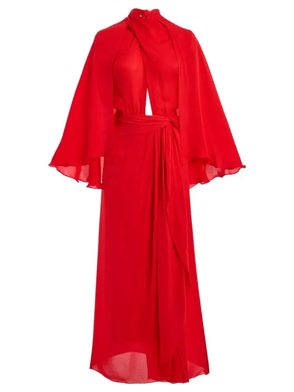 Johanna Ortiz Cape Town Draped Silk Maxi Dress - Red