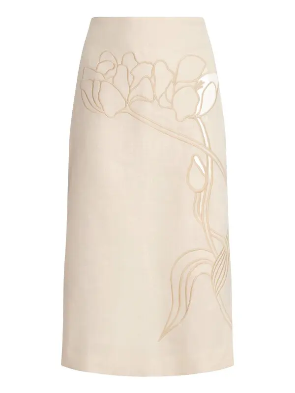ANDRES OTALORA Travesia Embroidered Linen Midi Skirt - Ivory