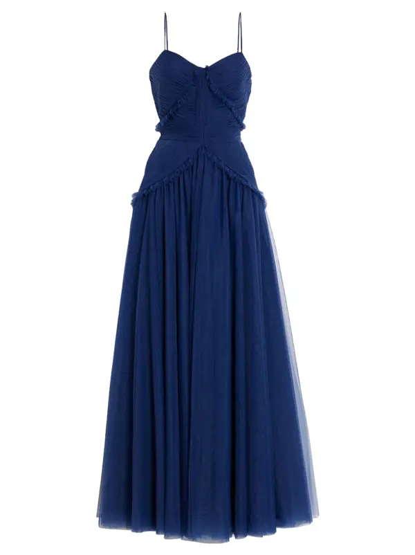 Zac Posen Pleated Tulle Gown - Midnight Blue