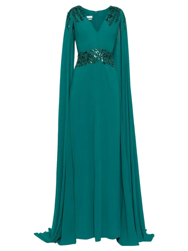SAIID KOBEISY Crepe Cape Dress - Green