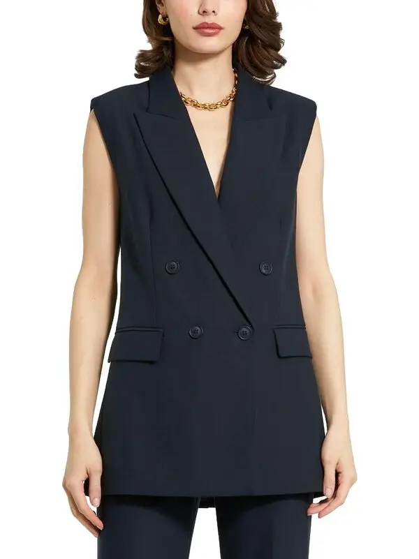Mac Duggal Tailored Crepe Sleeveless Blazer Vest - Navy
