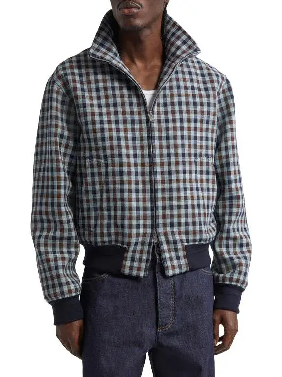Bottega Veneta Gingham Check Blouson Jacket - Navy/ Lake/ Maroon