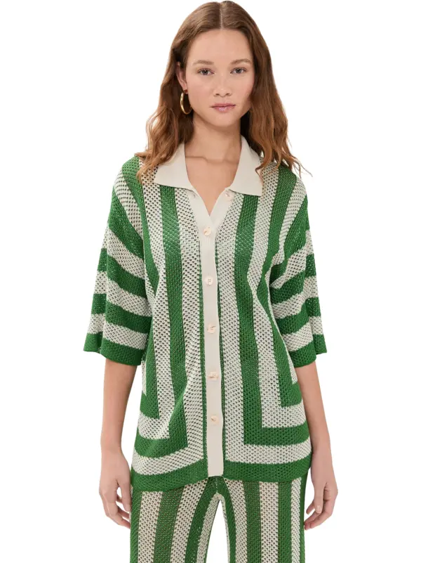 SEVEN WONDERS Ziggy Striped Knit Top - Emerald/sand
