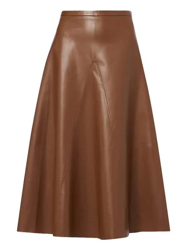 FFORME Selina Leather Midi Skirt - Brown