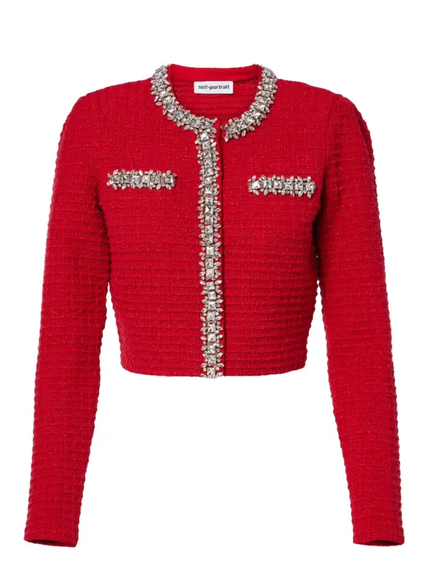 SELF-PORTRAIT Embellished Cardigan - Red