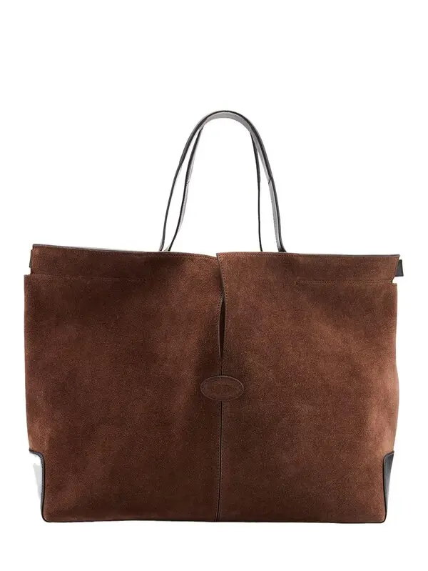 TOD'S Suede Shopping Tote Bag - Marrone Africa Nero