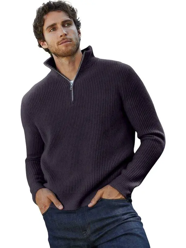ITALIC Shane Chunky Cashmere Quarter Zip Pullover - Navy