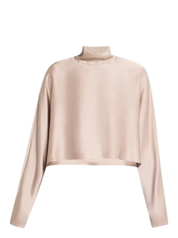 Lapointe Long-sleeve Satin Crop Caftan Top - Washed Silver