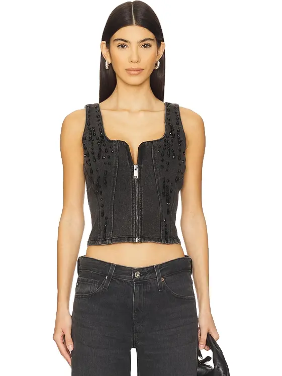 GESTUZ Similina Top - Dark Grey Washed