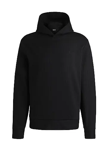 Hugo Boss Logo-embroidered Pinstriped Cotton-blend Hoody - Black