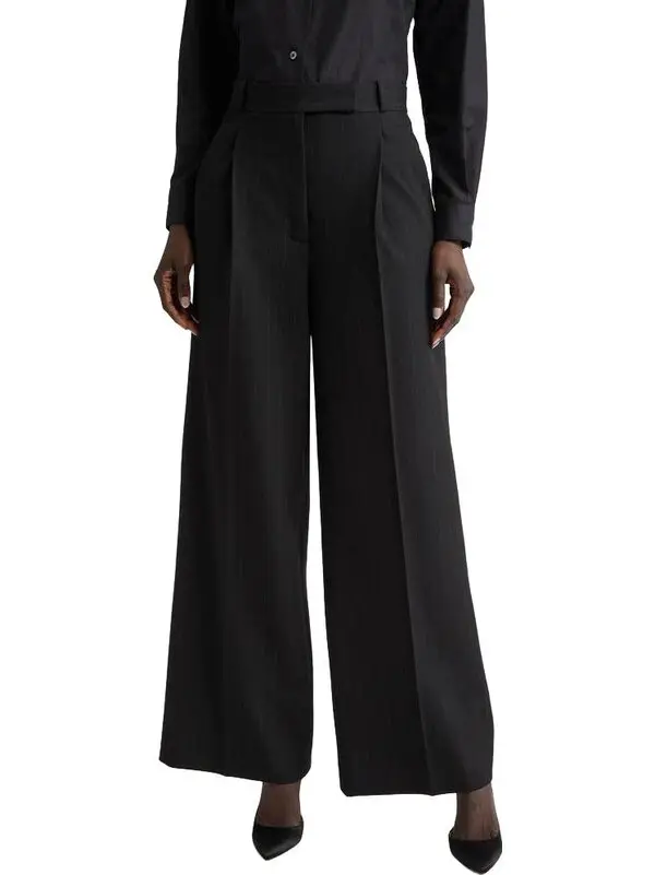 St. John Pinstripe Wide Leg Pants - Black