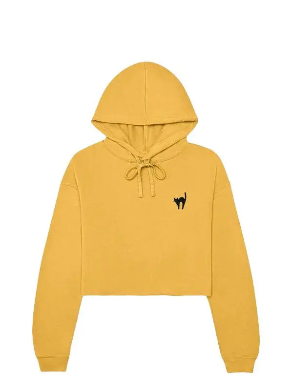 DALIX Cat Cropped Fleece Hoodie - Heather Mustard