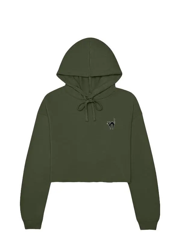 DALIX Cat Cropped Fleece Hoodie - Military Green