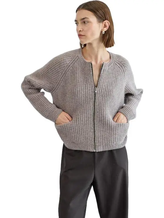 Almina Concept Knit Zip-up Cardigan - Oatmeal