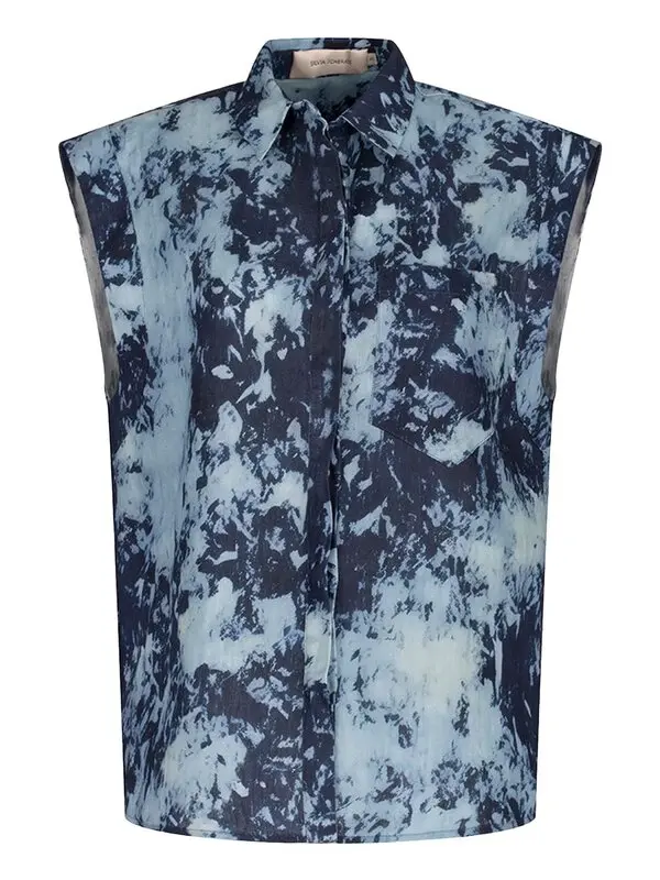Silvia Tcherassi Rina Tie-dye Linen Blouse - Indigo