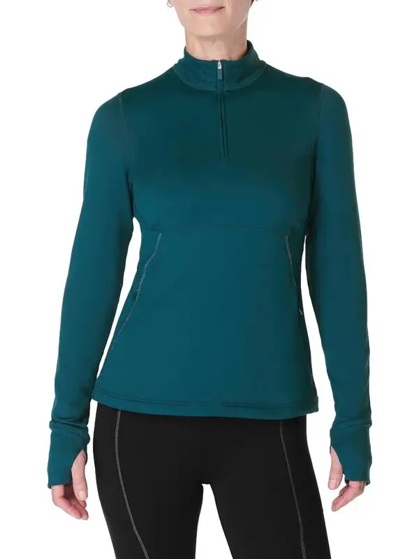 Sweaty Betty Therma Boost Running Half Zip Pullover - Deep Green