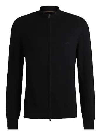Hugo Boss Brand-embroidered Zipped Cotton-knit Cardigan - Black