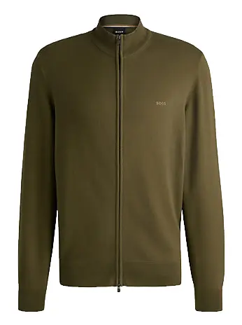 Hugo Boss Brand-embroidered Zipped Cotton-knit Cardigan - Dark Beige