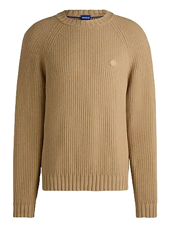 Hugo Boss Logo-patch Cotton-knit Jumper - Medium Beige