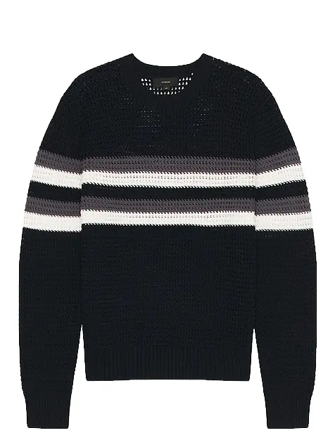 Vince Crochet Chest Stripe Crewneck Sweater - Coastal Combo