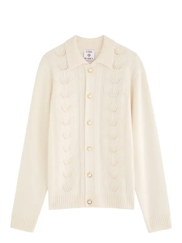 Casablanca Laurel Embellished Wool Cardigan - White