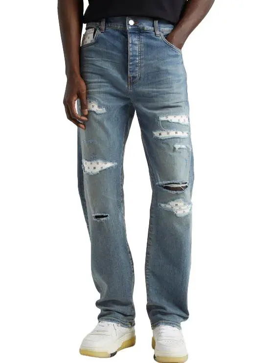 Amiri Bandana Repaired Slim Fit Jeans - True Indigo