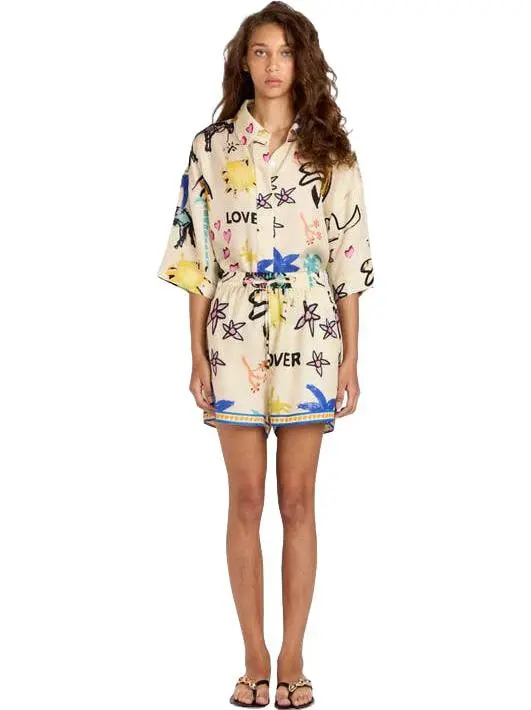 ROMY Lover Print Short - Cream, Multi-colored