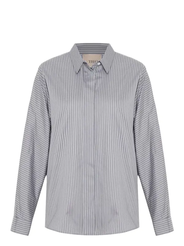 THEO THE LABEL Echo Back Button Dolman Shirt - Grey/white