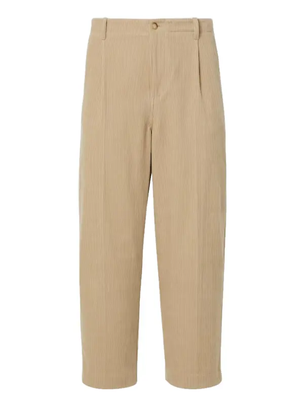 FRAME Pleated Cotton Straight Pants - Beige