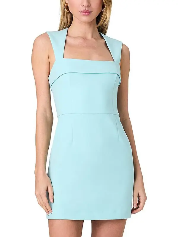 French Connection Whisper Square Neck Mini Dress - Pastel Turquoise